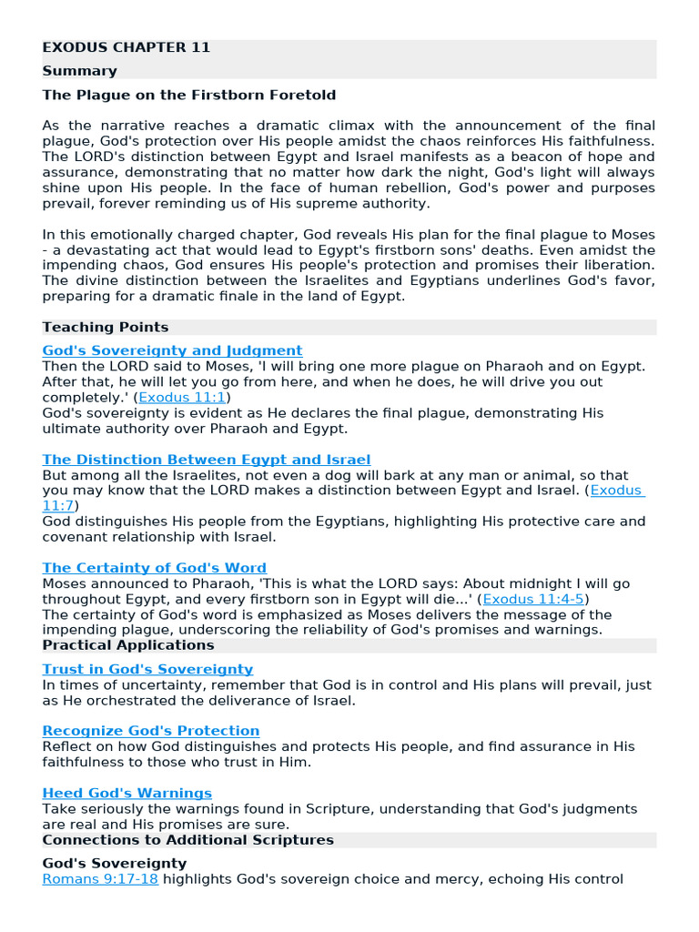 EXODUS CHAPTER 11-20 Summary | PDF | The Exodus | Ten Commandments