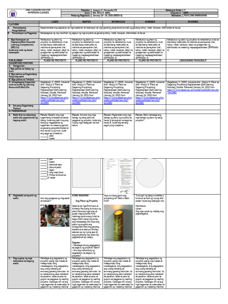 G5 Q3W6 DLL EPP-IA (MELCs) | PDF