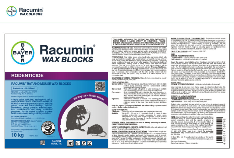 Racumin Wax Blocks Label | PDF | Medical Specialties