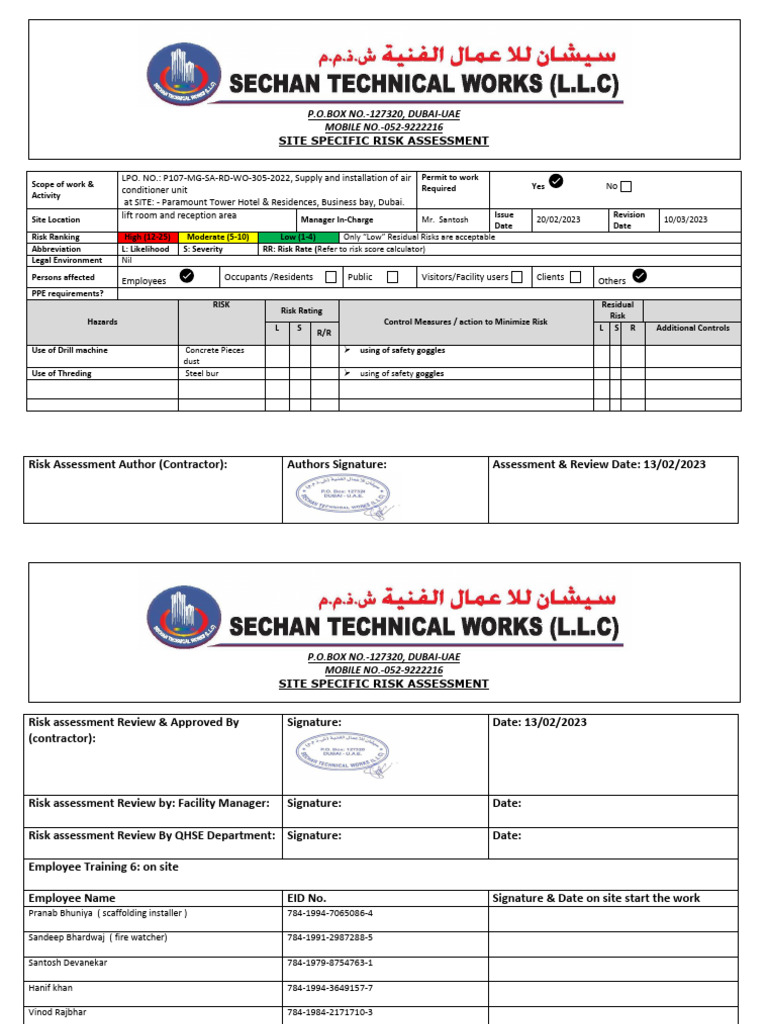 2301-RISK-ASSESMENT-LOMS-PARAMOUNT-AC WORK-FEB-2023 | PDF | Safety | Risk Management
