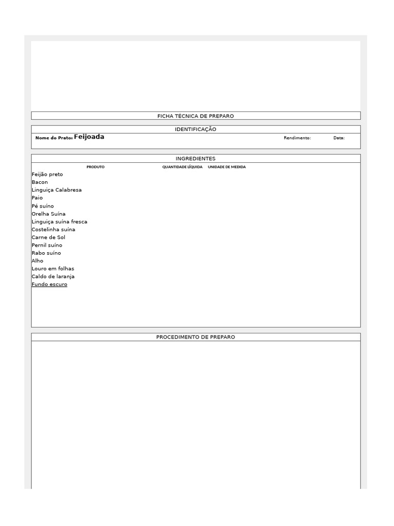 Ficha Técnica Feijoada | PDF