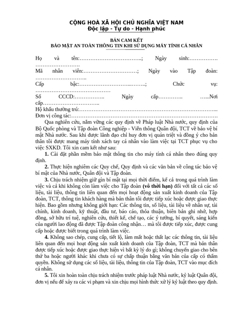 Cam Ket Bao M T TT Khi Su Dung MTCN | PDF
