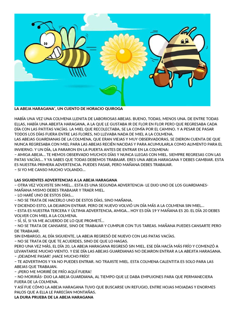 La Abeja Haragana Lección De Trabajo Pdf Miel