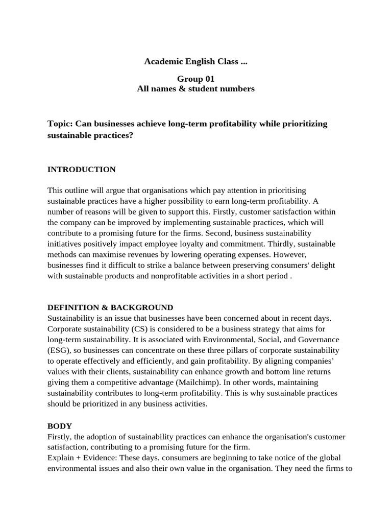 AEn03 - G1 - Group Essay Outline | PDF | Sustainability | Economies