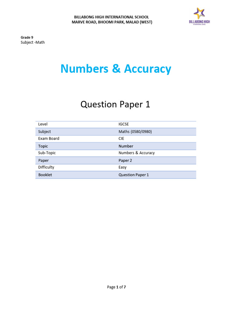 Numbers and Accuracy Igcse Worksheet | PDF