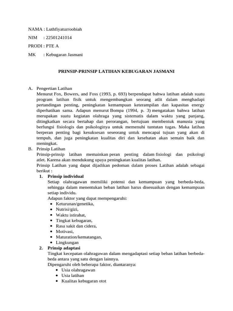 Prinsip Latihan Kebugaran Jasmani | PDF