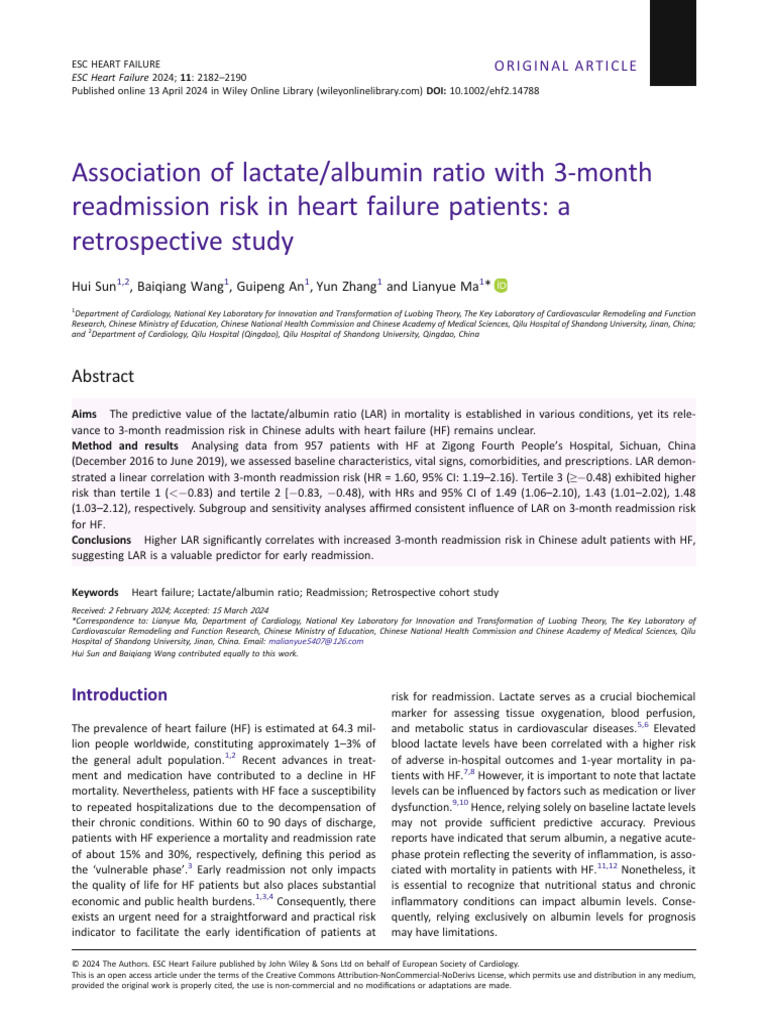 Association of LAR With 3month Readmission | PDF | Heart Failure ...