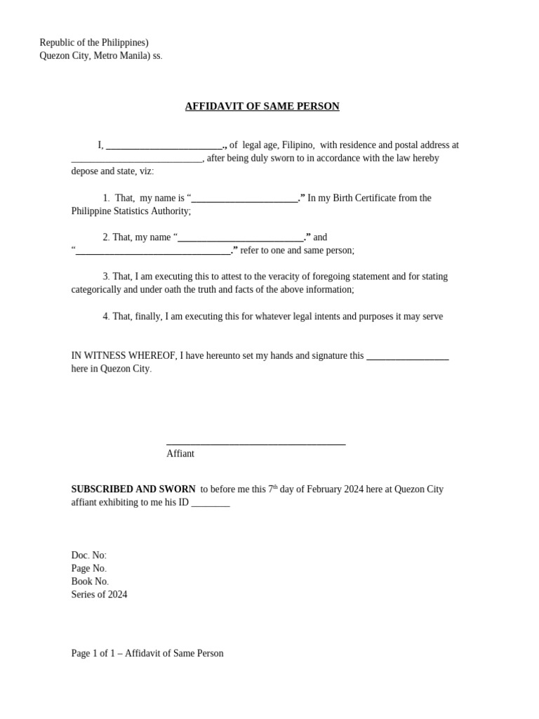 Affidavit of Same Person in Philippines | PDF