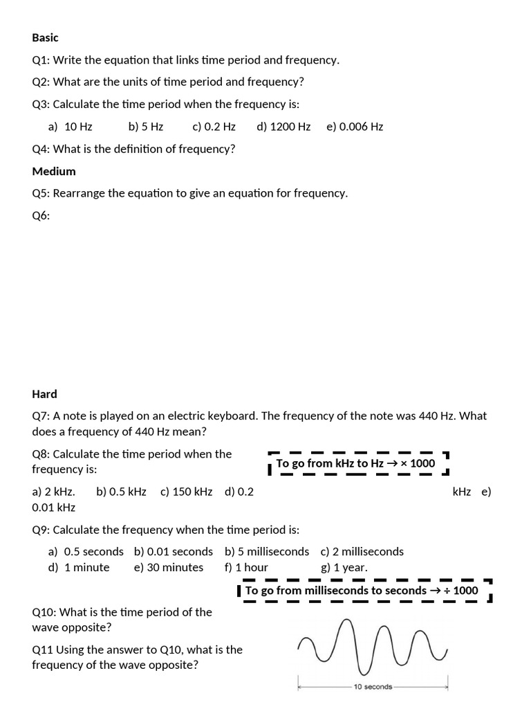 Time Period and Frequency Worksheet | PDF