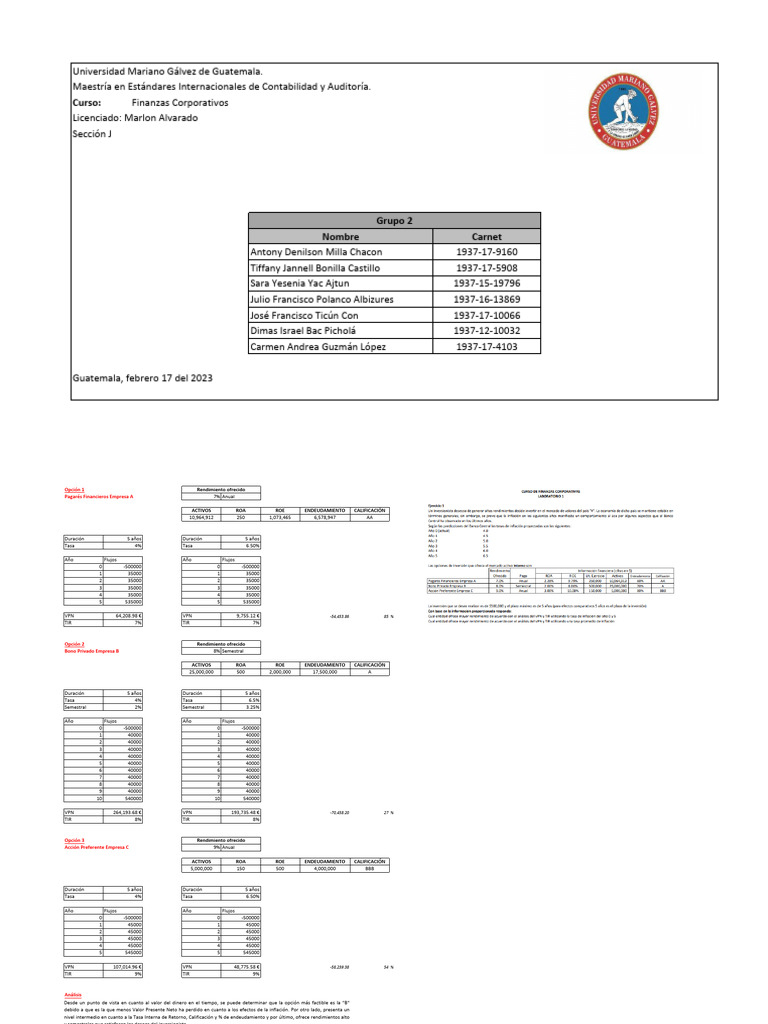 Annotated-Laboratorio 1 - Finanzas - G2 - Seccion J | PDF | Tasa interna de retorno | Servicios ...