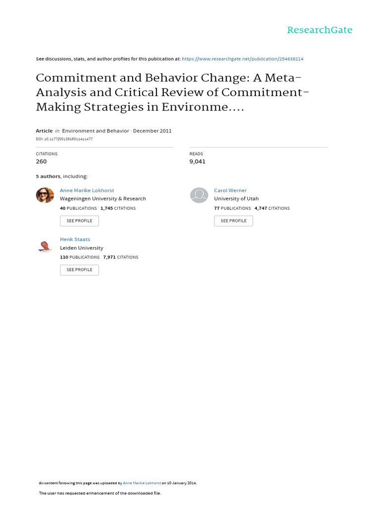Commitment and Behavior Change A Meta-Analysis and | PDF | Behavior ...