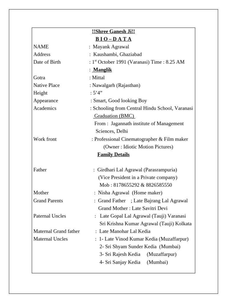 Bio Data (Mayank) | PDF