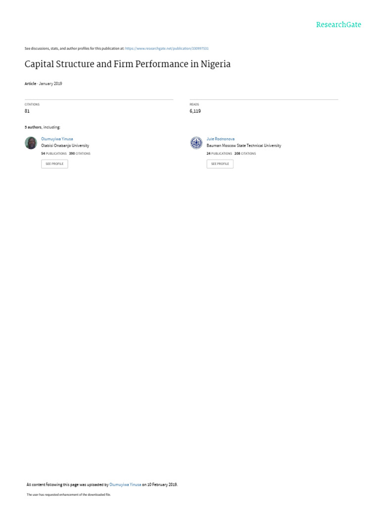 Capital Structure and Firm Performance A Jol 1 | PDF | Capital Structure | Coefficient Of Variation