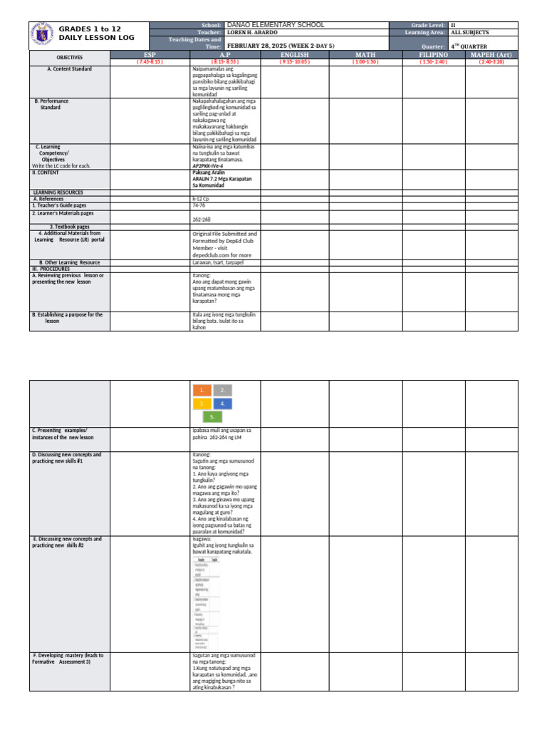 DLL - All Subjects 2 - Q4 - W2 - D5 | PDF