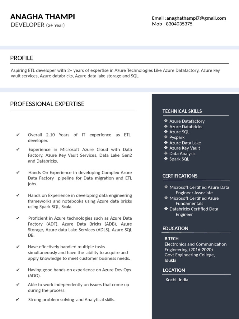 Anagha Thampi - Developer - Resume | PDF | Microsoft Azure | Microsoft Sql Server