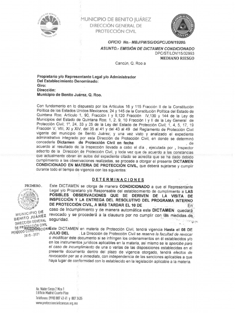 Dictamen de Proteccion Civil Grupo Electronnic S.A de C.V .1 | PDF