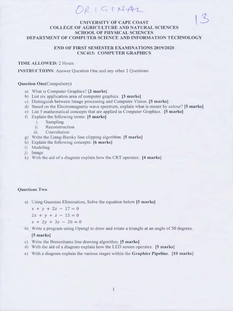 Computer Graphics Exam Questions 2019 | PDF | Computer Graphics ...