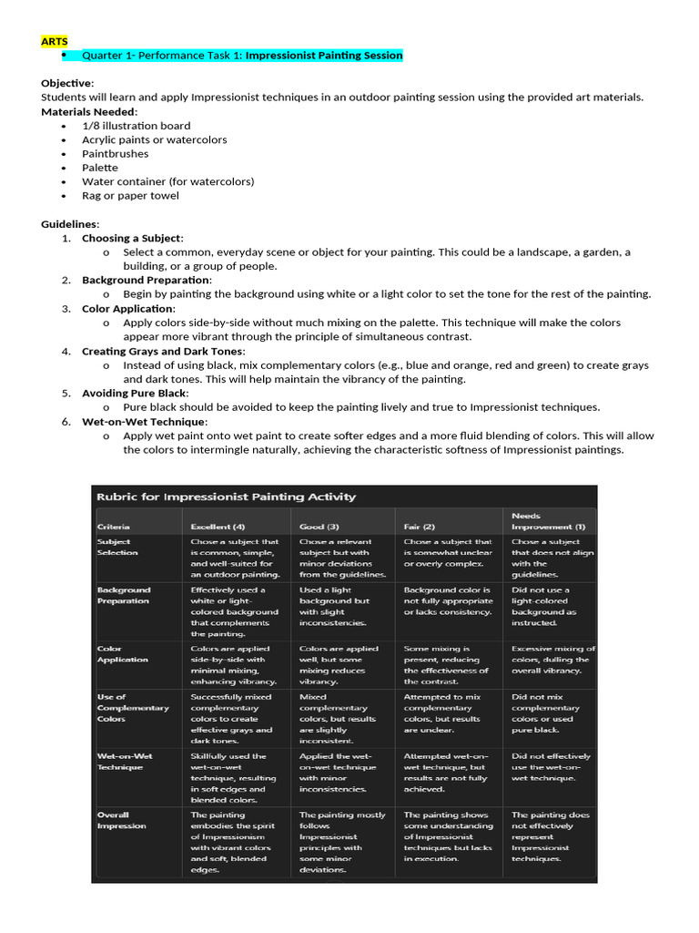 Impressionist Art Tasks for Students | PDF | Paintings | Impressionism