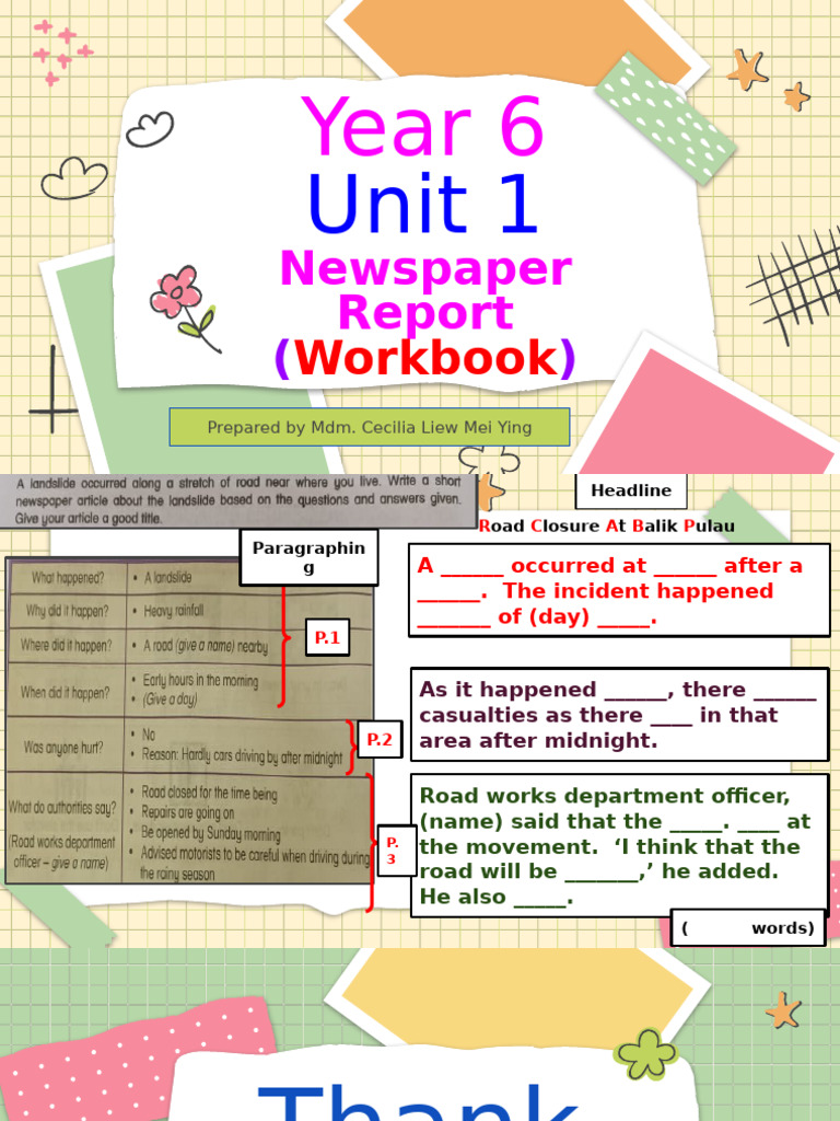 Y6 Unit 1 Lesson 9 (Workbook) Newpapers Report | PDF