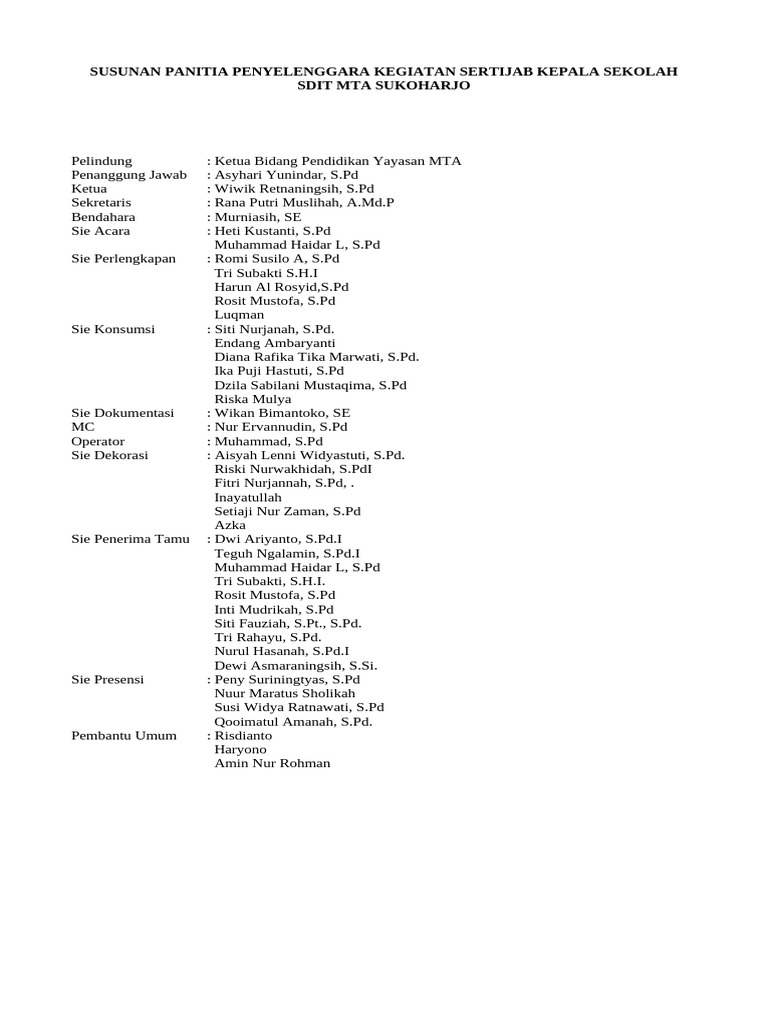 Panitia-Sertijab-Sdit Mta SKH | PDF