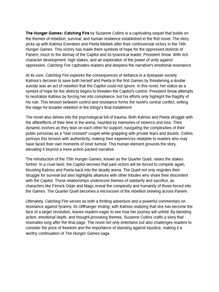 The Hunger Games - Catching Fire Essay | PDF | The Hunger Games