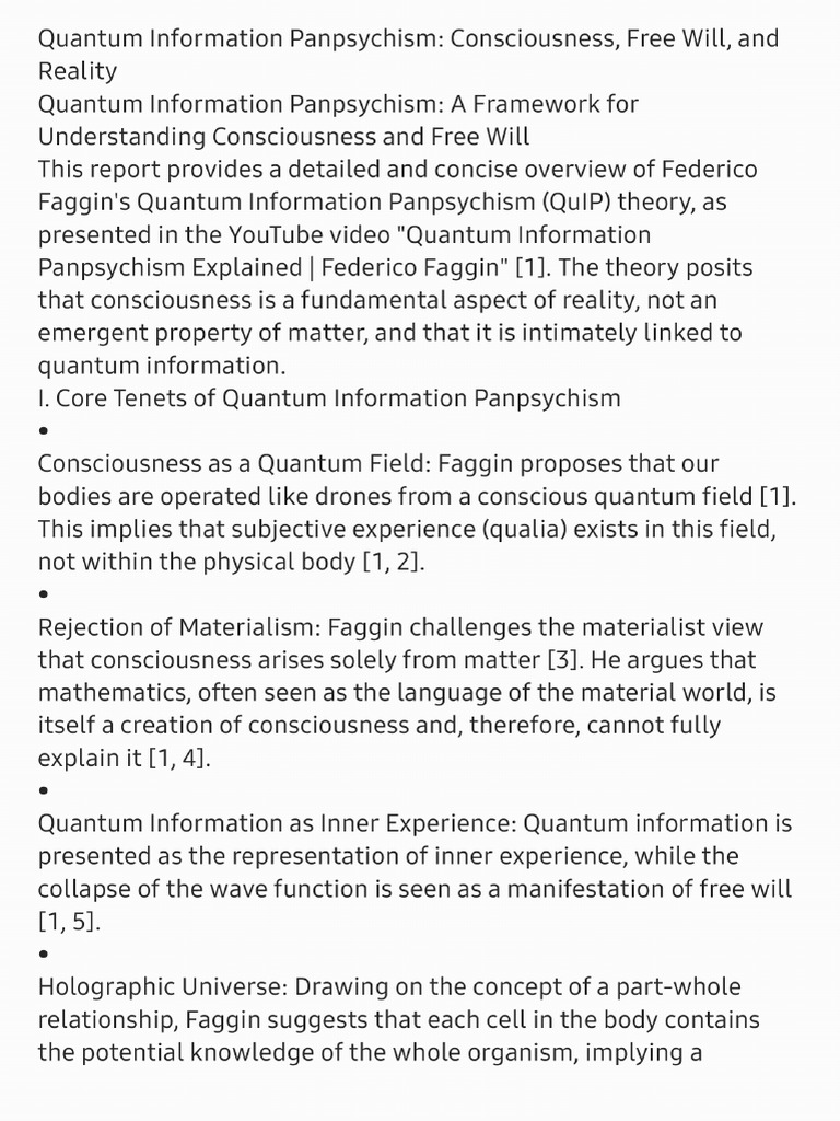 Quantum Information Panpsychism Consciousness | PDF
