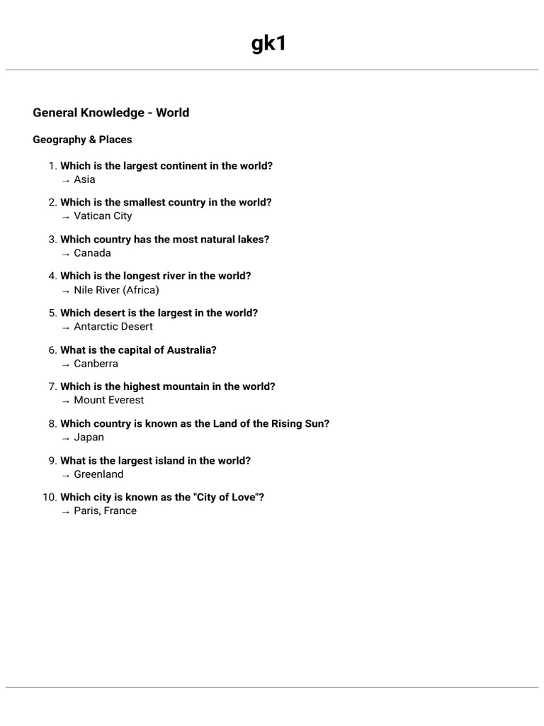 General Knowledge - World | PDF