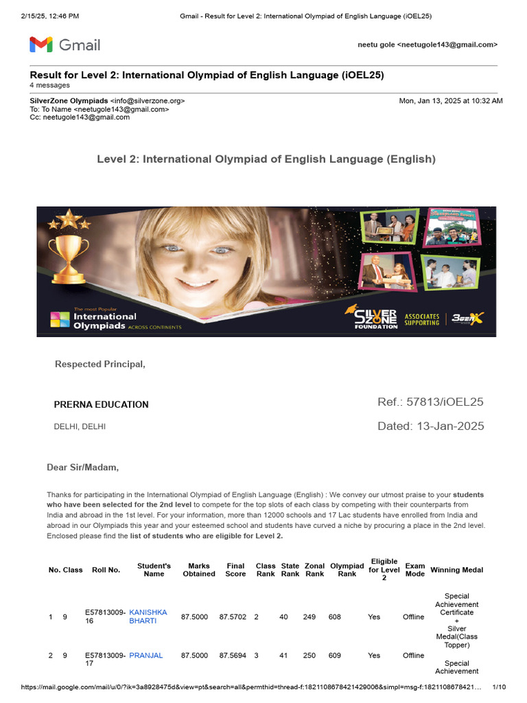 iOEL Level 2 Results 2025 | PDF