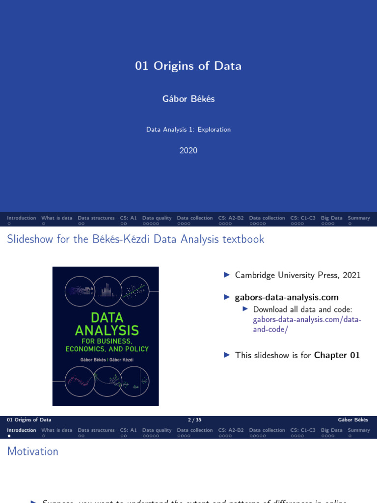 Ch01-Bekes Kezdi Data Analysis Slides v2 | PDF | Sampling (Statistics) | Data