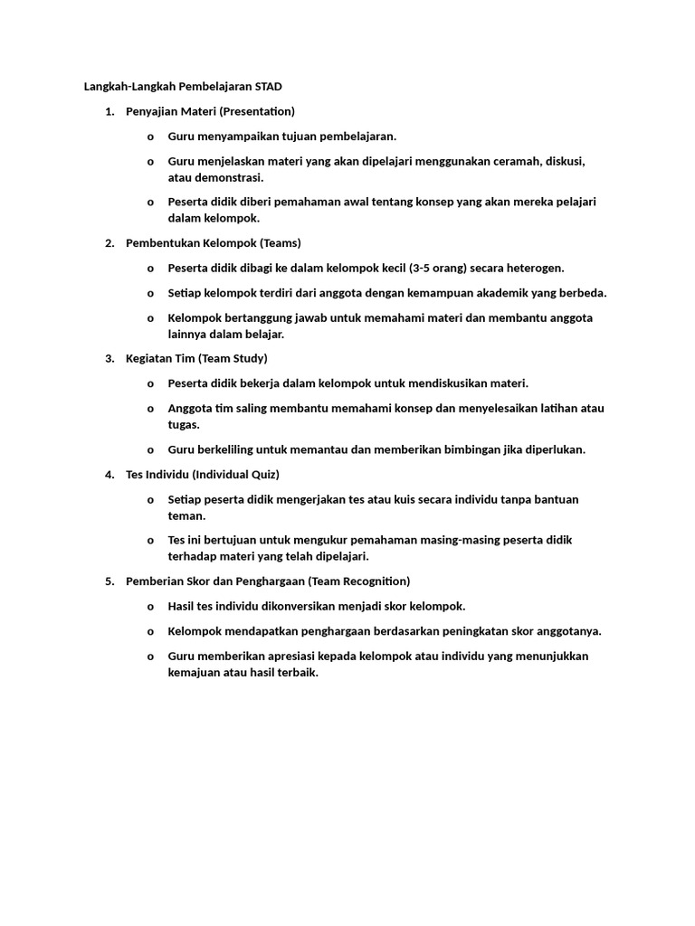 Sintaks Pembelajaran STAD | PDF