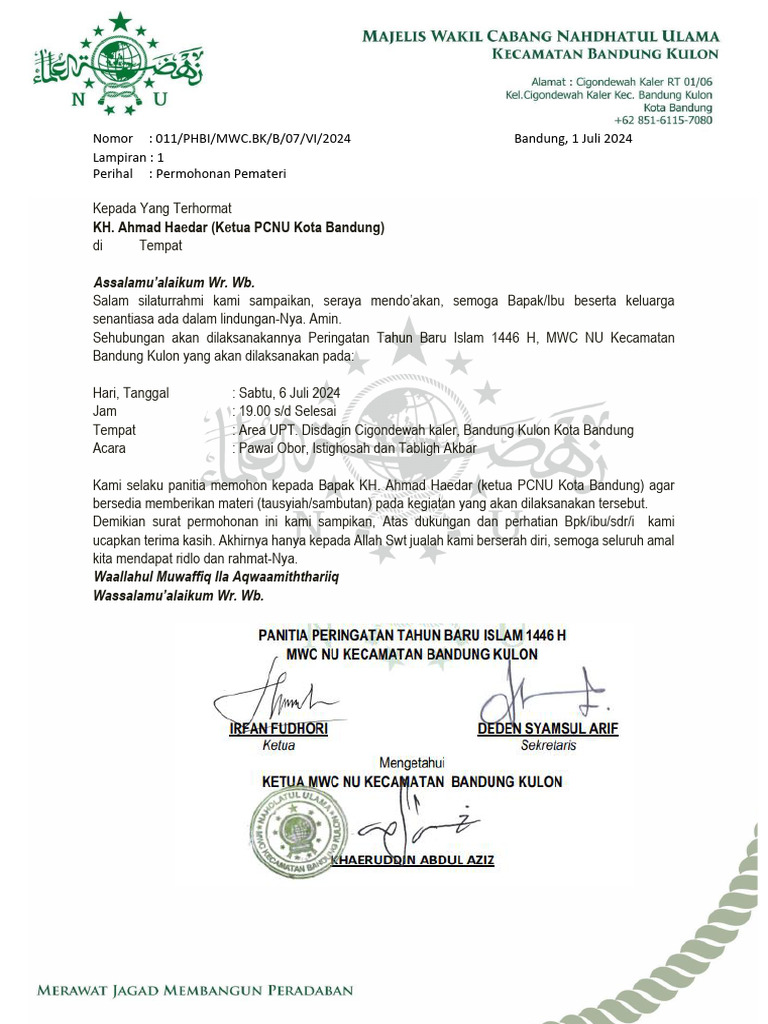 Permohonan Pemateri Ketua PCNU | PDF