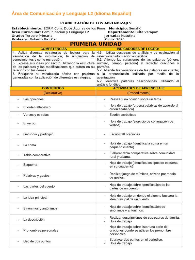 Comunicación y Lenguaje L2 (Español) - Tercero | PDF | Comunicación ...