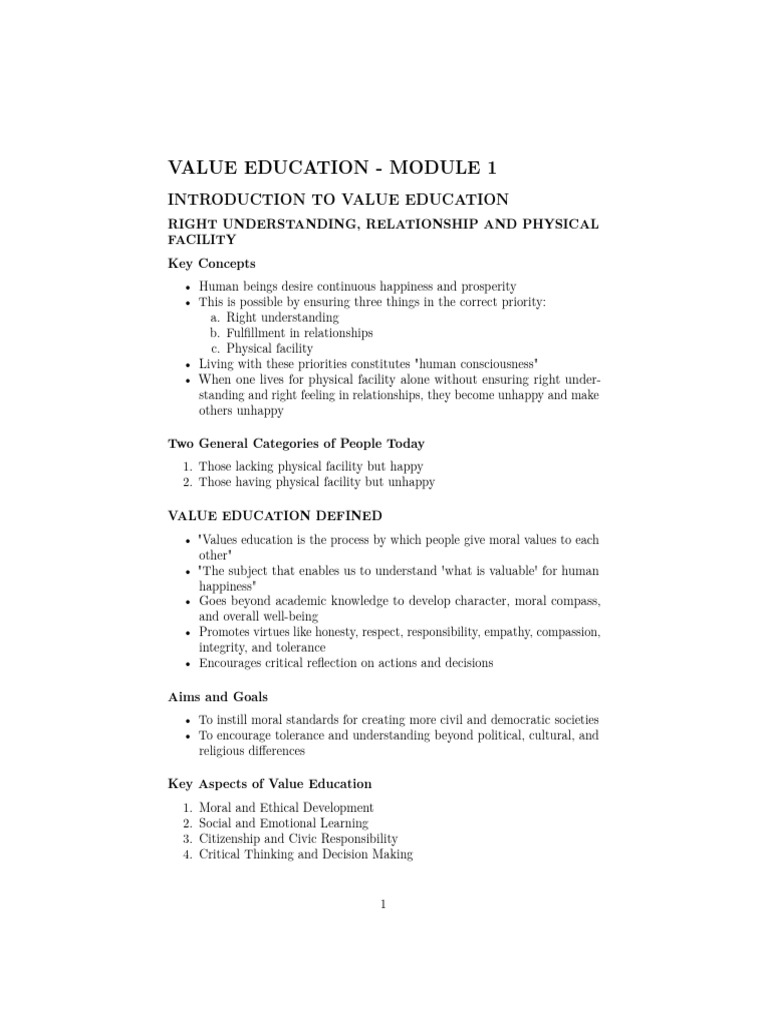 VALUE_EDUCATION_ | PDF | Morality | Well Being