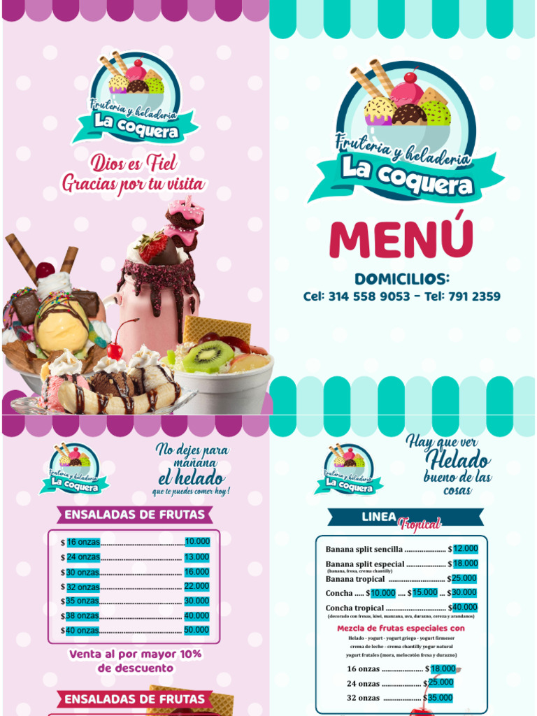 Menú de Helados y Batidos Variados | PDF | Yogur | Alimentos