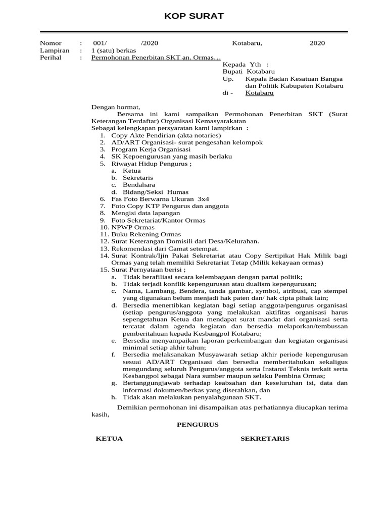 Contoh Permohonan Penerbitan SKT | PDF