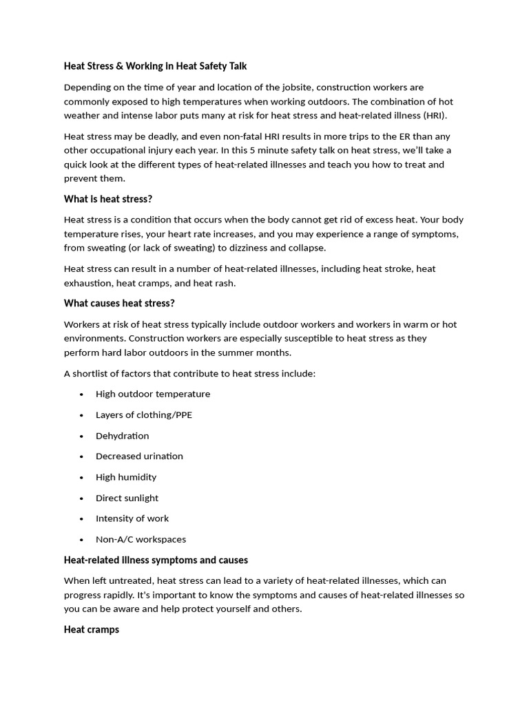 Heat Stress | PDF | Hyperthermia | Dehydration
