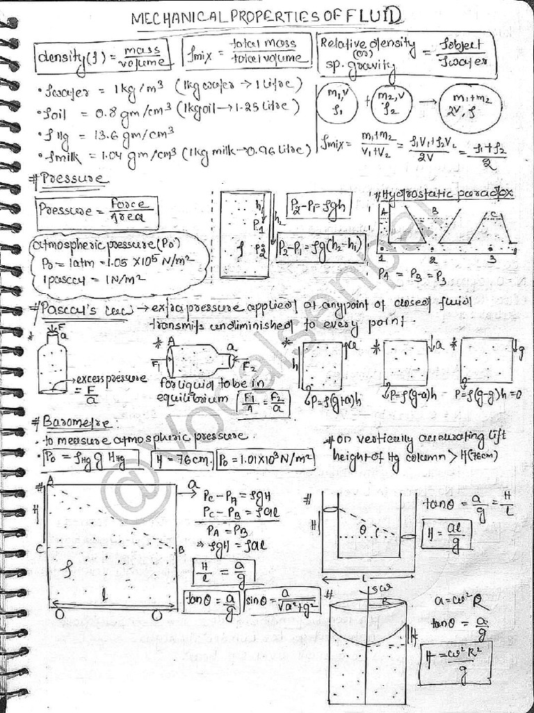 Printablemechanical Proporties of Fluid Quick Revision Sheet Physi Fliudcs | PDF