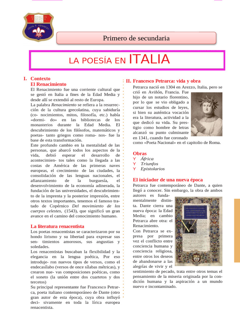 La-Poesía-en-Italia-para PRIMERO | PDF | Sonetos | Poesía