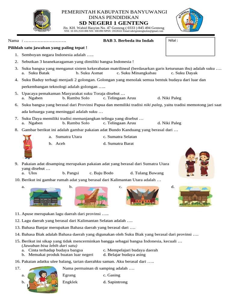 Ulangan Harian Pend. Pancasila - Bab 3 Berbeda Itu Indah | PDF