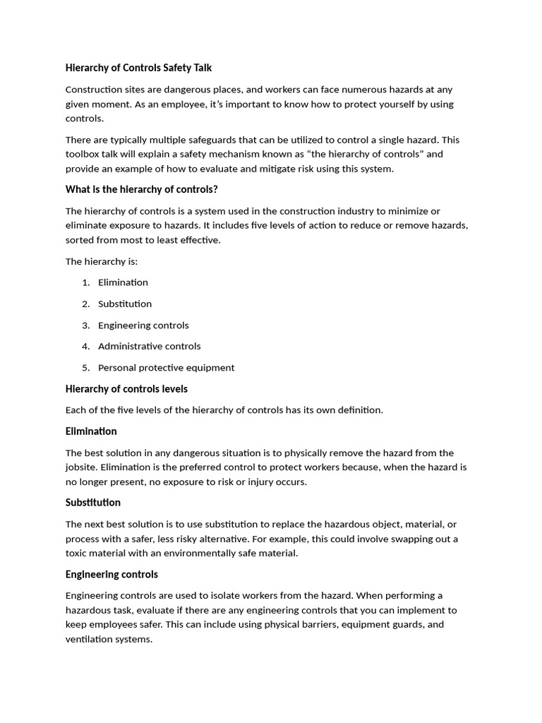 Construction Safety: Hierarchy of Controls | PDF | Personal Protective ...
