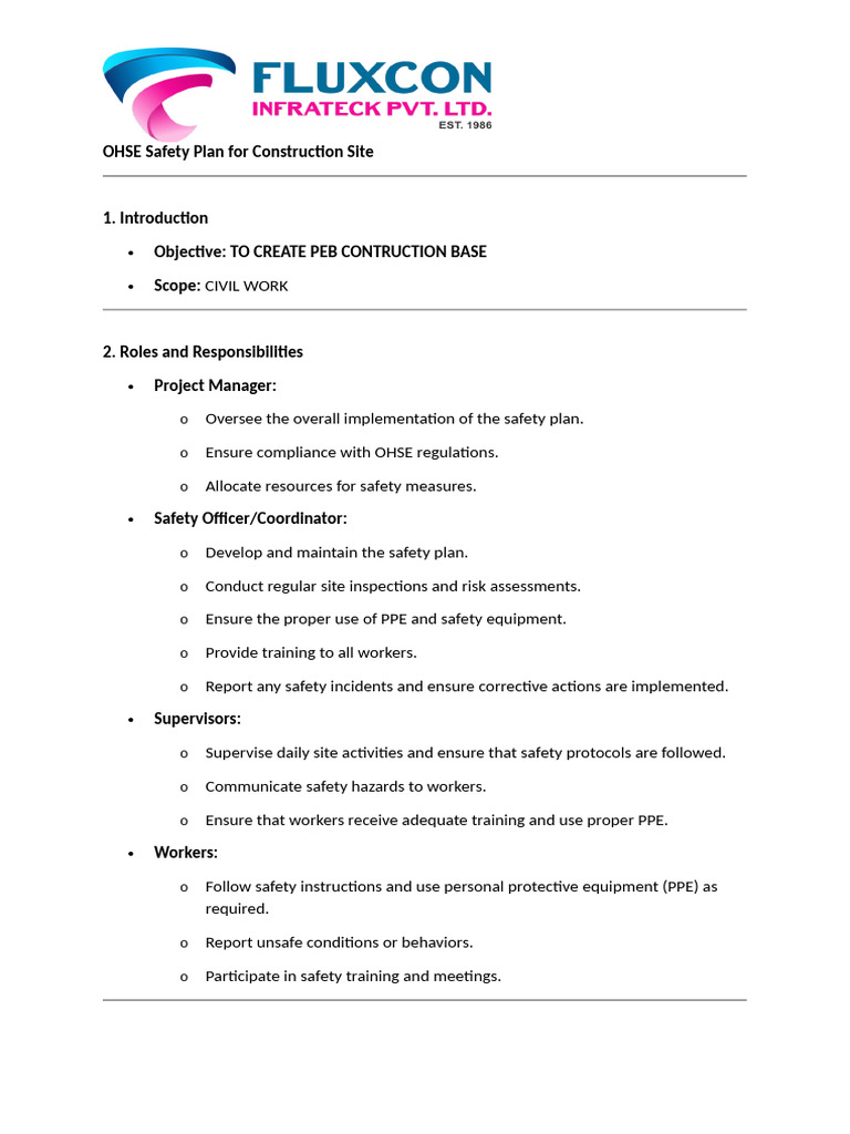 OHSE Safety Plan For Construction Site | PDF | Personal Protective ...