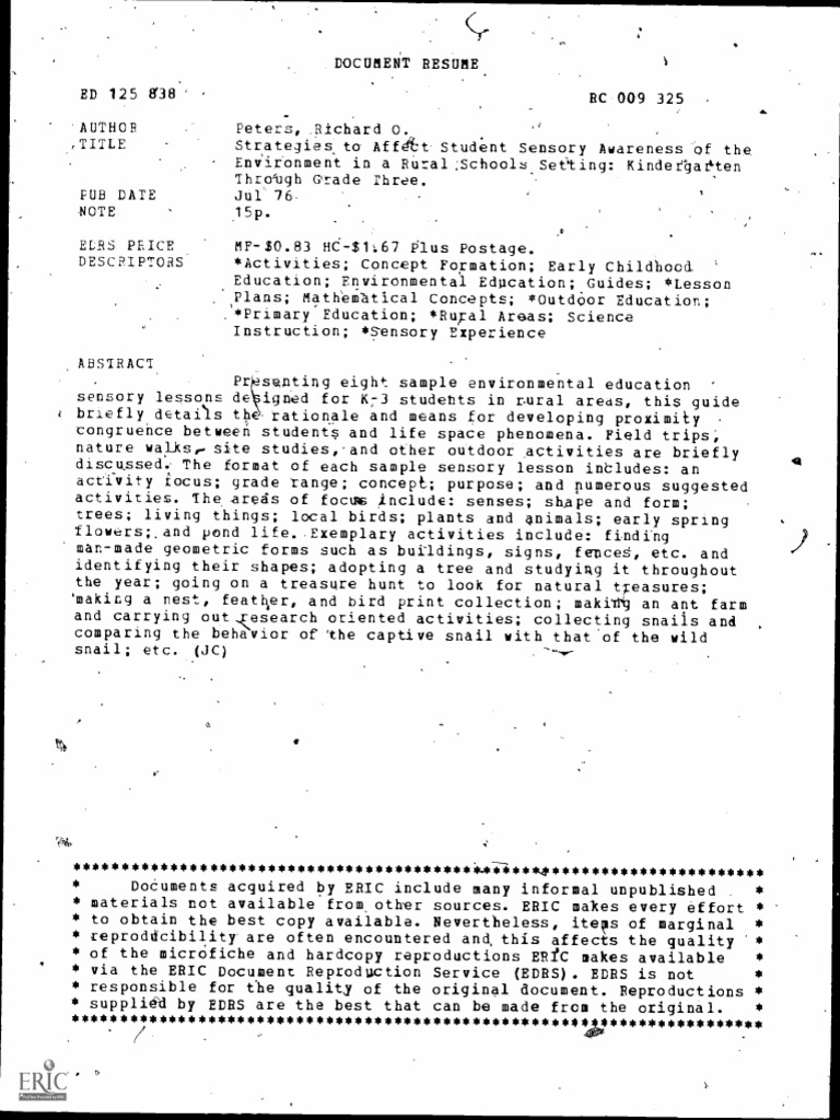 Strategies to Affect Student Sensory Awareness of the Environment in a ...