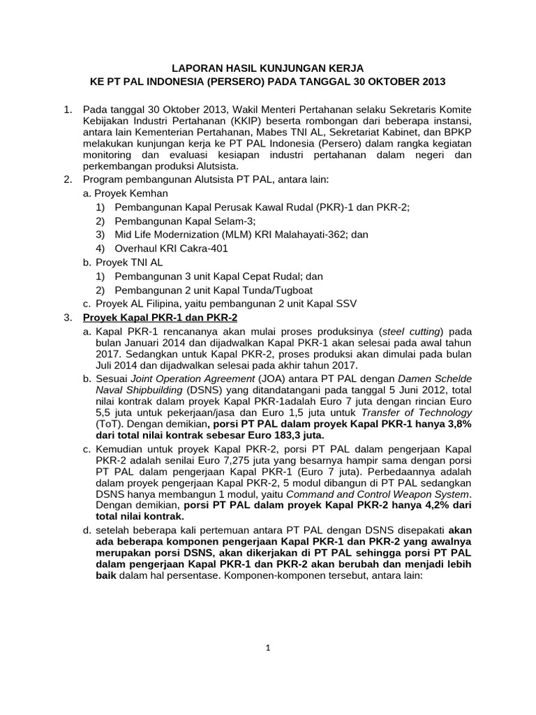 Briefing Sheet Kunker Ke PT PAL | PDF