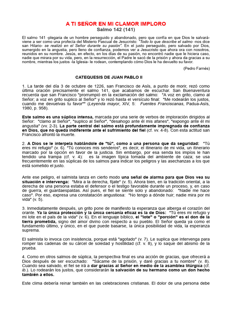 A Ti Senor en Mi Clamor Imploro Salmo 142 141 Comentario | PDF | Salmos | Cristo (título)