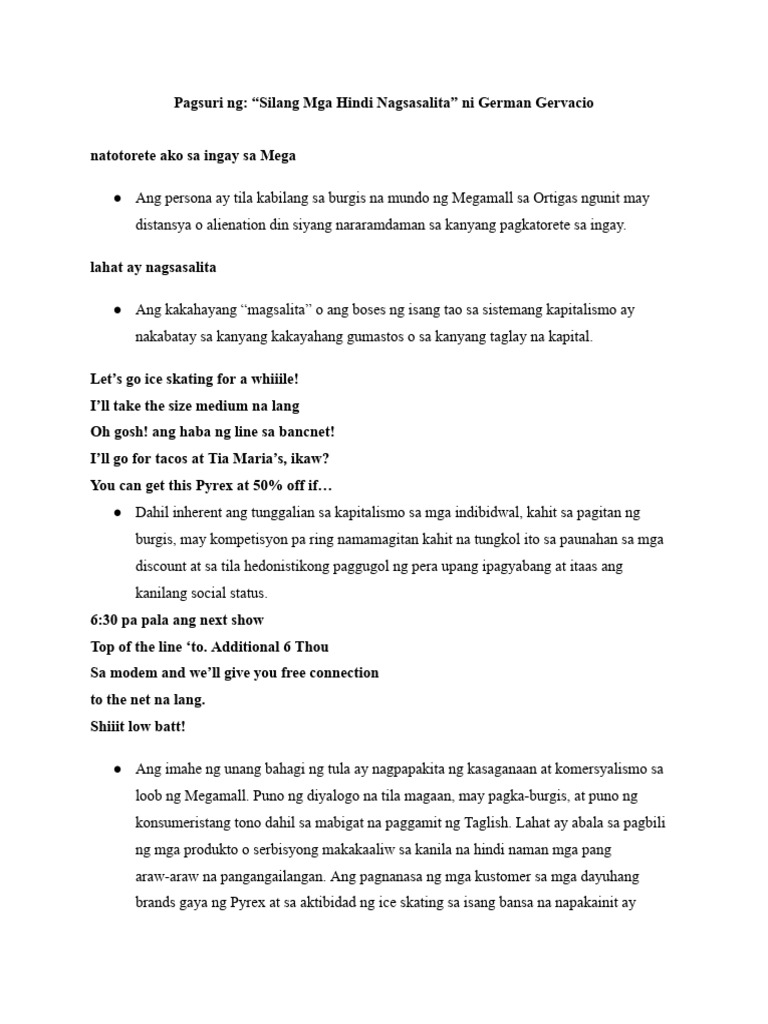 Sulating Pagsasanay 2 - Silang Mga Hindi Nagsasalita | PDF