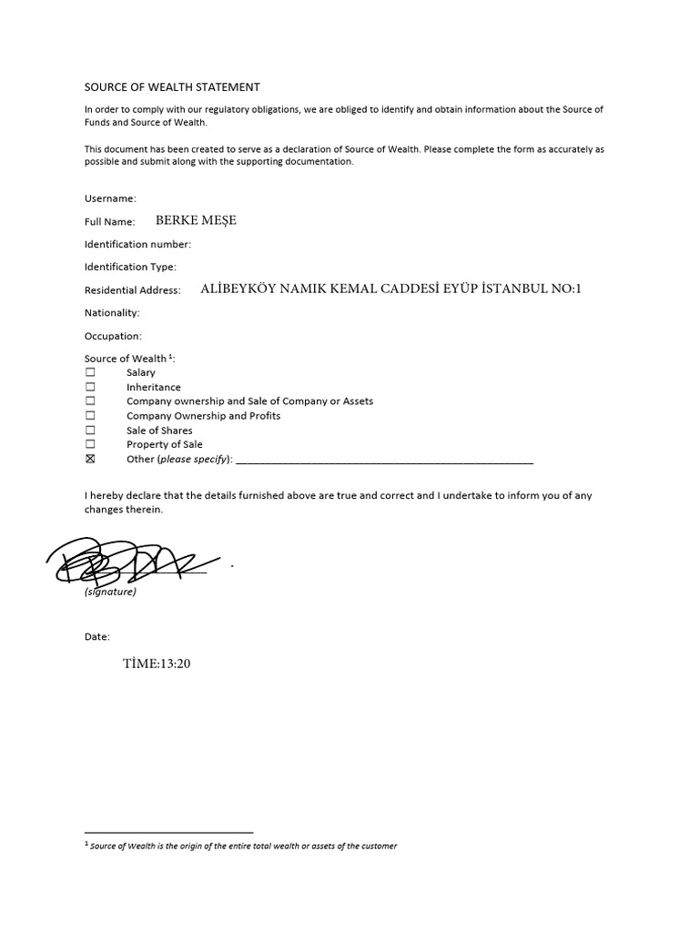 Source of Wealth Declaration Form(1) | PDF