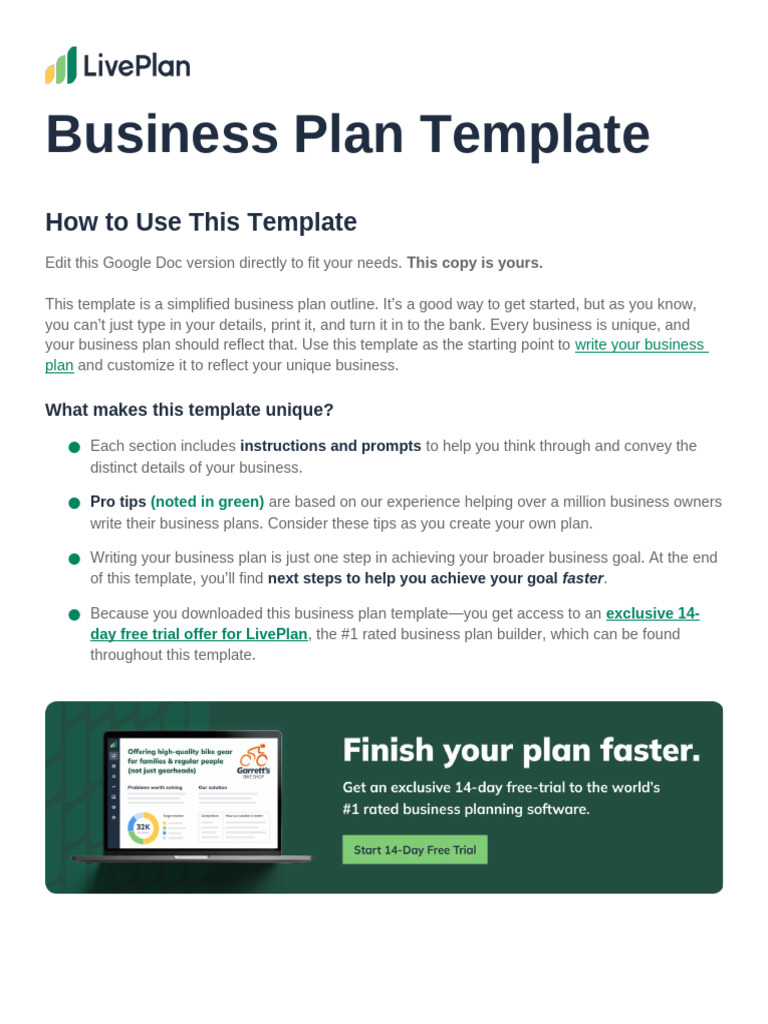 LivePlan+-+Business+Plan+Template+-+Arial | PDF | Expense | Net Income
