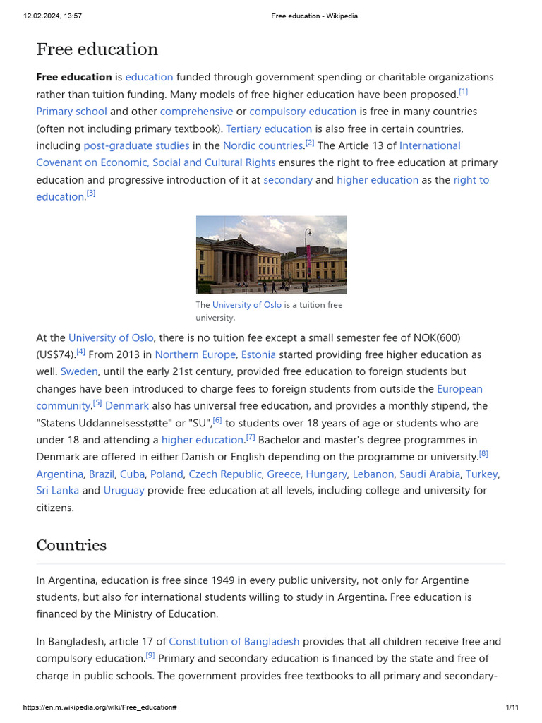 Global Overview of Free Education Systems | PDF