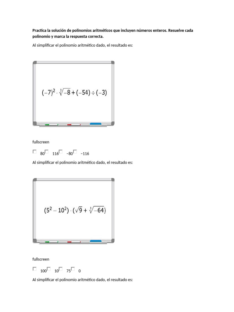 Practica La Solución de Polinomios Aritméticos Que Incluyen Números ...