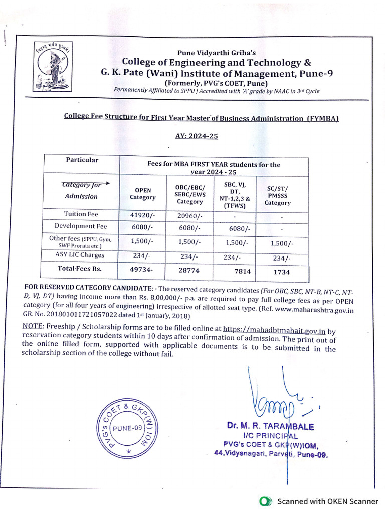 MBA Fees Structure 2024 25 | PDF